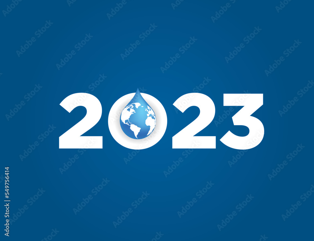 New Year 2023 with water drop vector illustration. save our planet and ...
