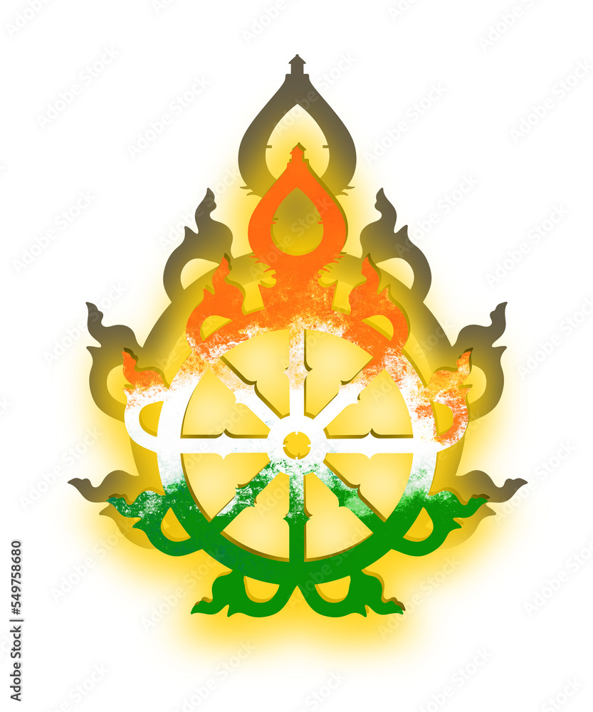 Nila Chakra painted in colors of the flag of India and isolated on ...