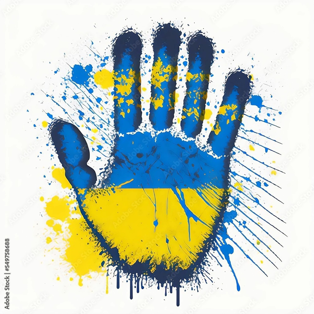 Ukraine Flag Blue and Yellow Handprint on White Background | Created ...