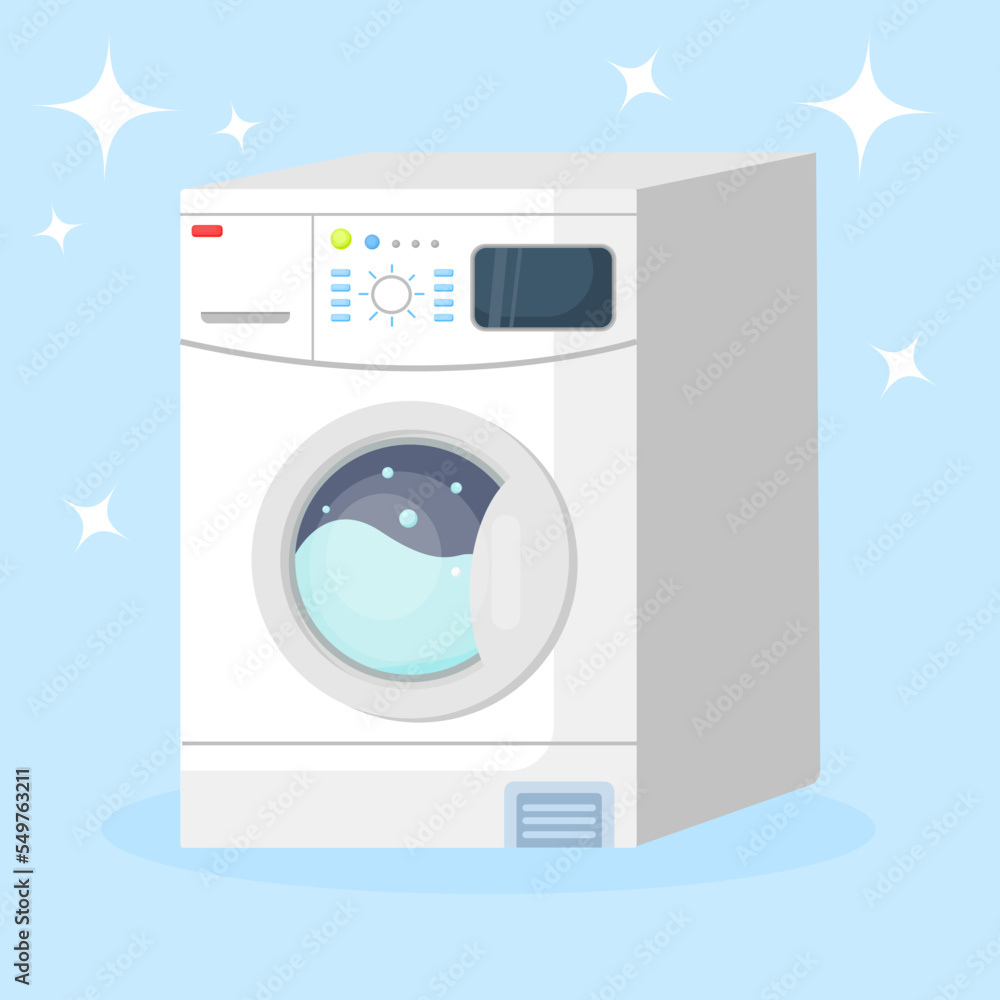 Vector cartoon image of a washing machine. The concept of cleanliness ...