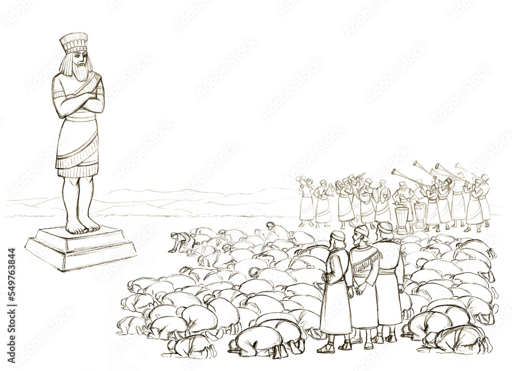 Worship of the Babylonian idol. Pencil drawing Stock Illustration ...