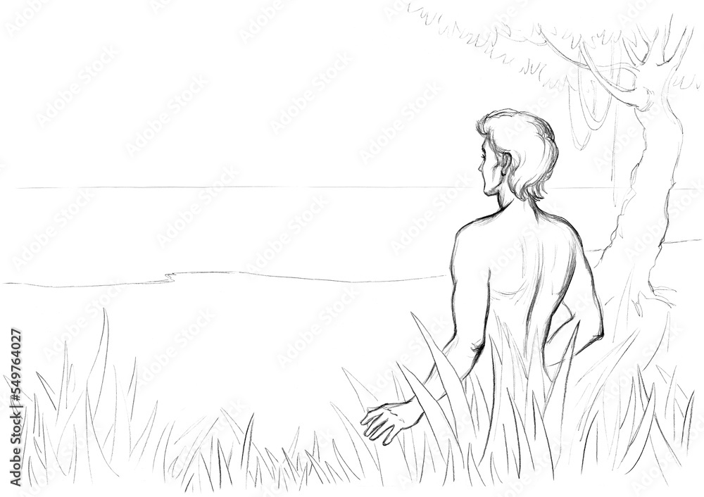 ภาพประกอบสต็อก Creation of Adam. Pencil drawing ภาพ | Adobe Stock