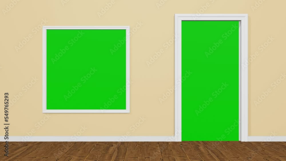Room door and window opening to the inside, Green screen behind the ...