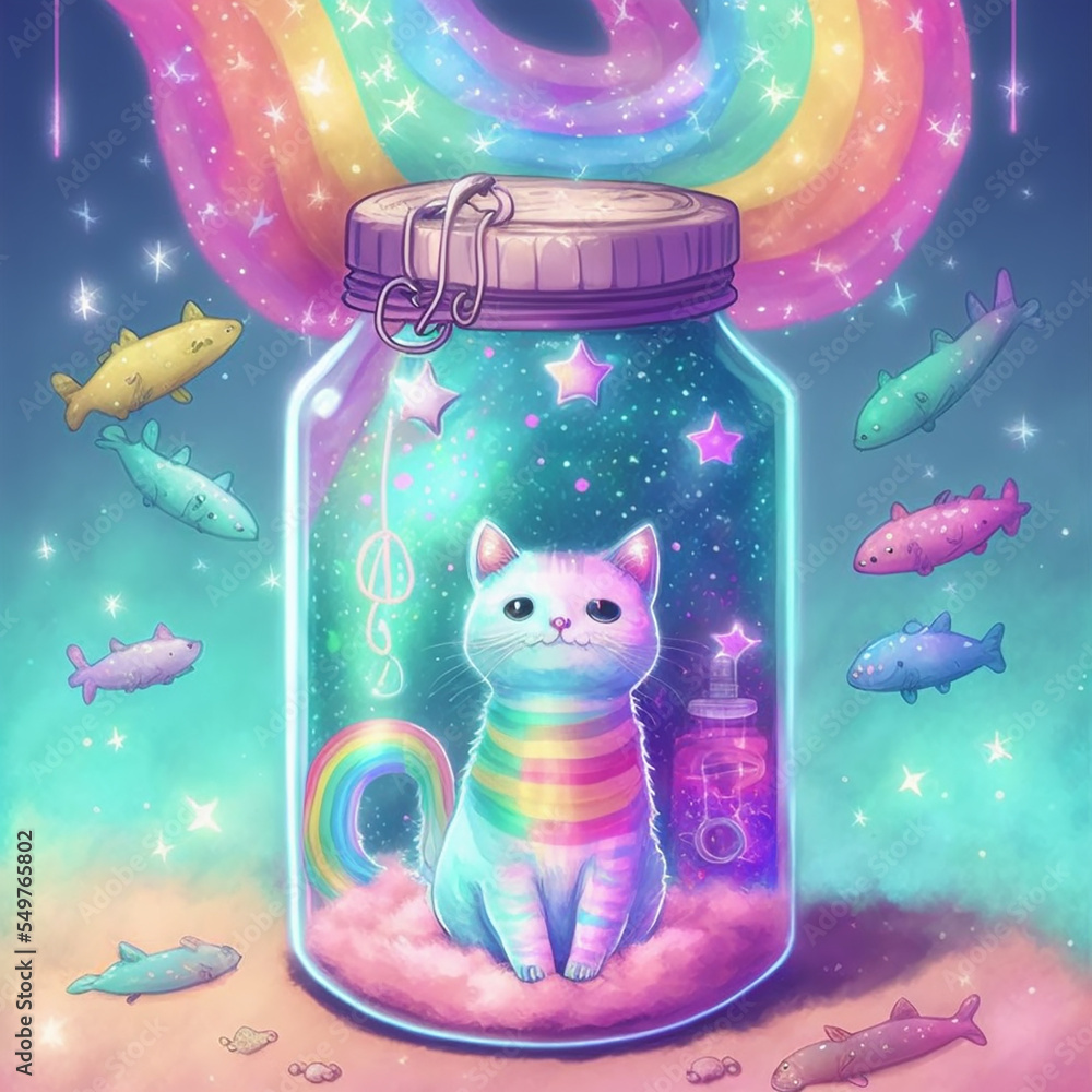 spirit in a bottle, cloud in a jar; occult spoopy cute kitty cat fish ...