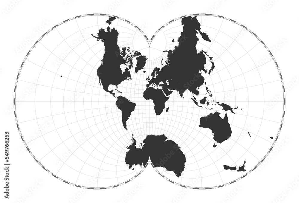Vector world map. Eisenlohr conformal projection. Plan world ...
