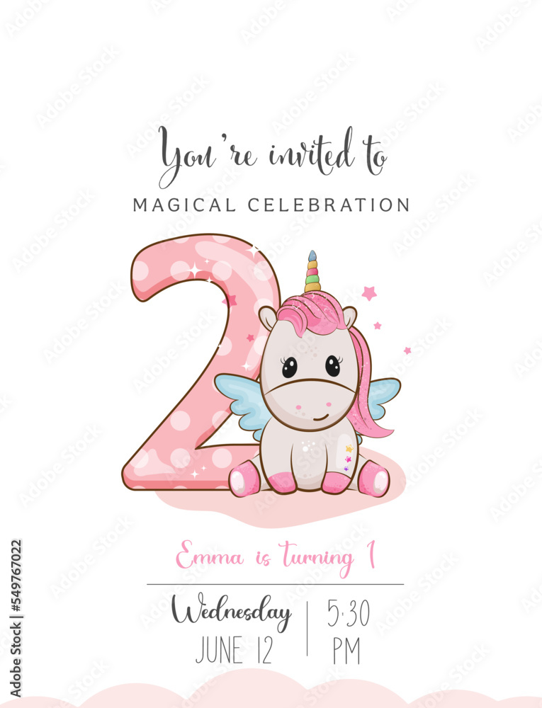 Cute number two unicorn character vector Illustration Stock Vector ...