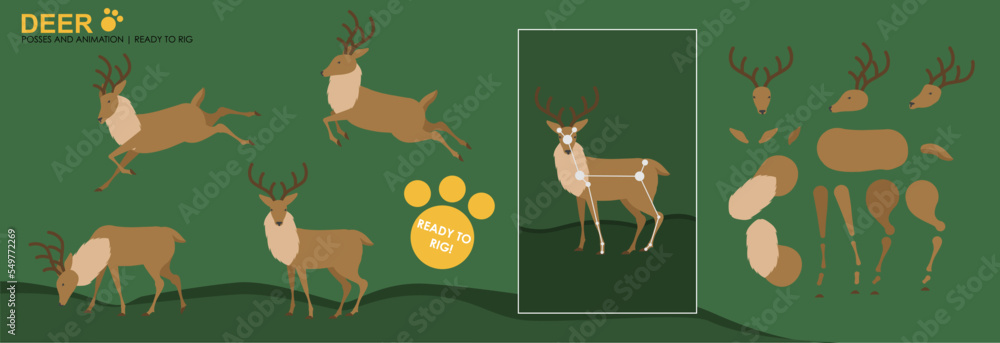 Cute Festive Woodland Reindeer ready to rig for animation, multiple ...