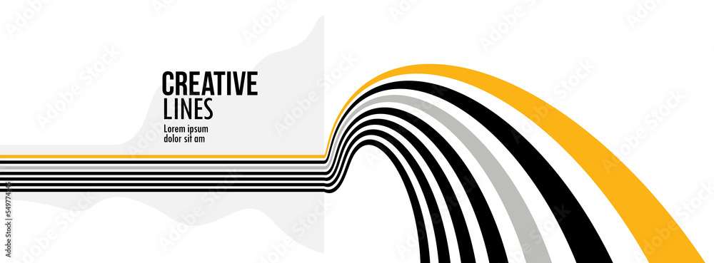 3D black and yellow lines in perspective abstract vector background ...