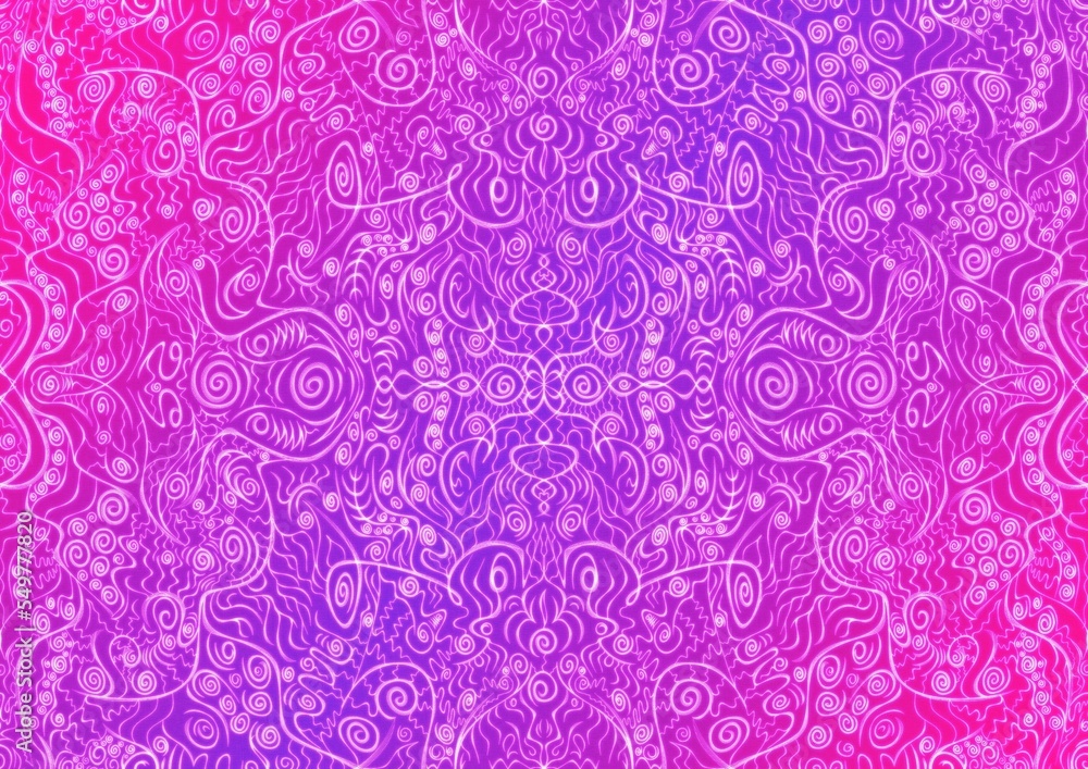 Hand-drawn abstract seamless ornament. Neon gradient (plastic pink to ...