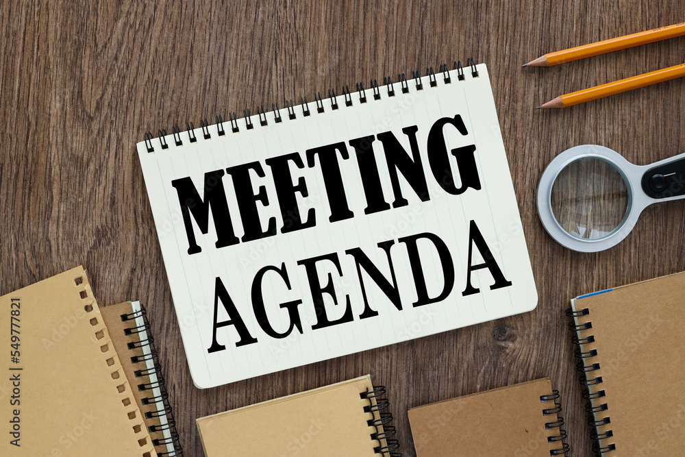 Meeting Agenda text on notepad on desktop top view Stock Photo | Adobe ...