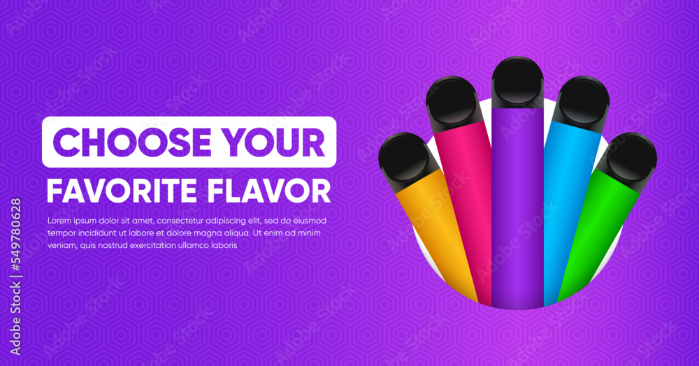 Disposable electronic cigarette vector banner. Colorful disposable e ...
