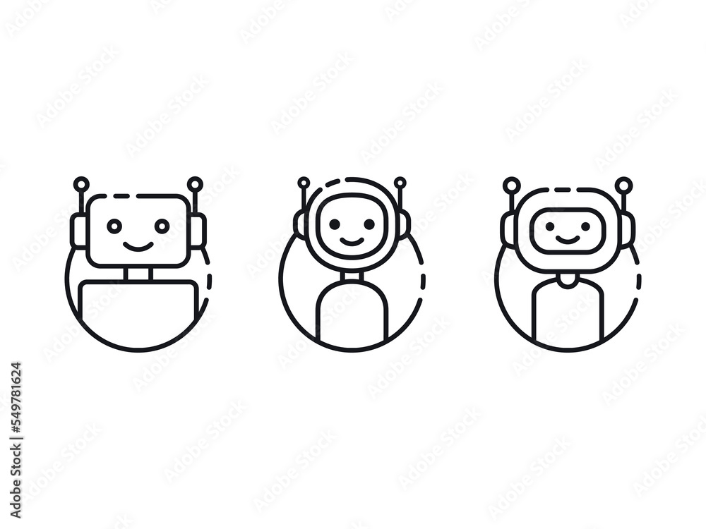Chatbot vector line icon set. Bot line icon design. Cute smiling robot ...