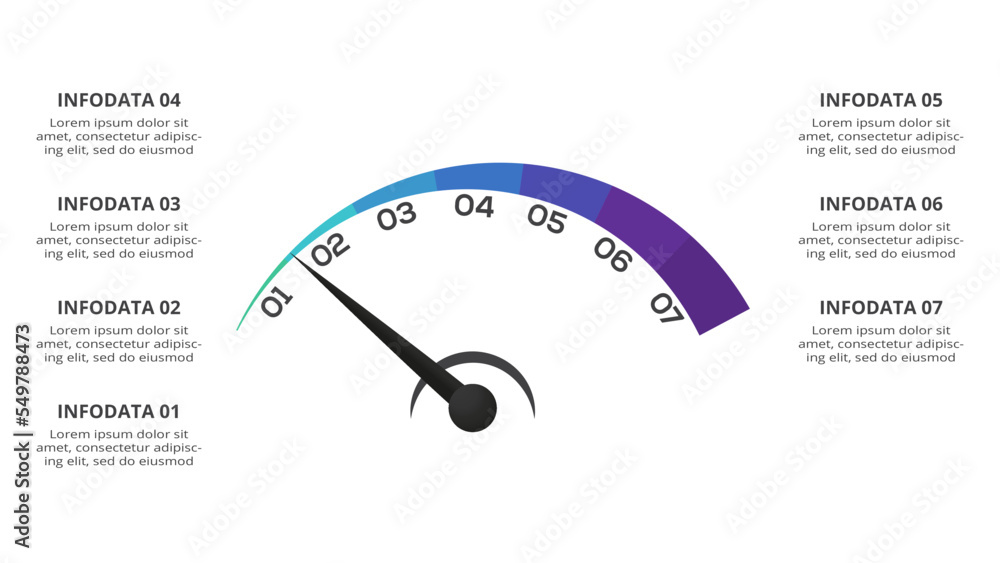 Speedometer infographic with 7 elements template for web, business ...