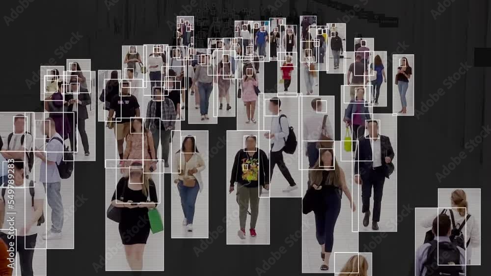Camera Monitoring Crowd of People in Big Station. Autonomous Face ...