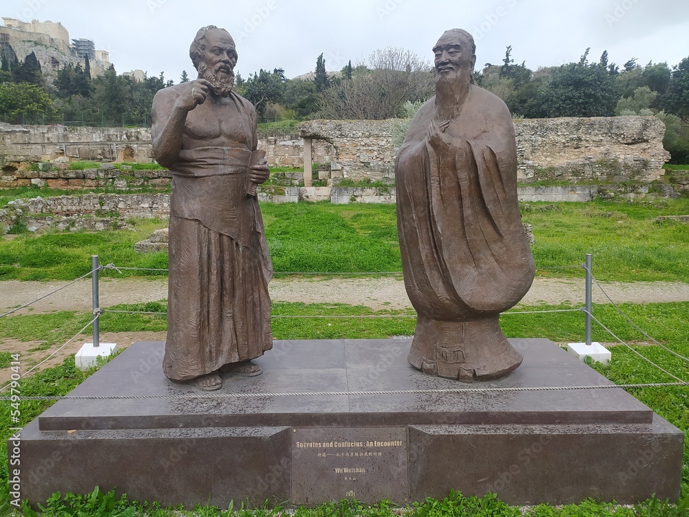 Statues of Socrates and Confucius at the Ancient Greek market (agora ...