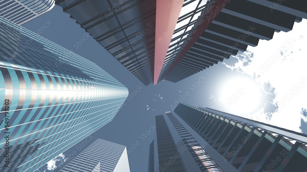 Skyscrapers, high-rise buildings from below against the background of ...