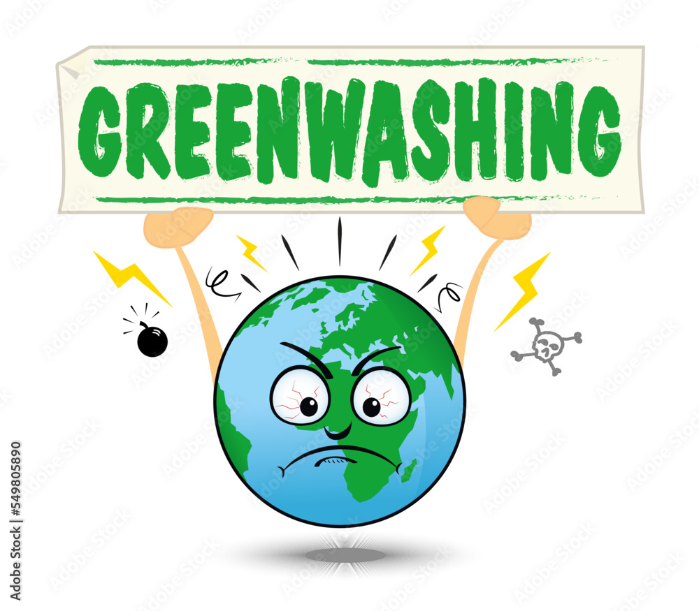 Earth with a billboard that says Greenwashing. Illustration of earth with a placard where is ...
