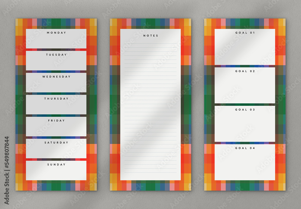 Set of 3 Colourful Planners Stock Template | Adobe Stock