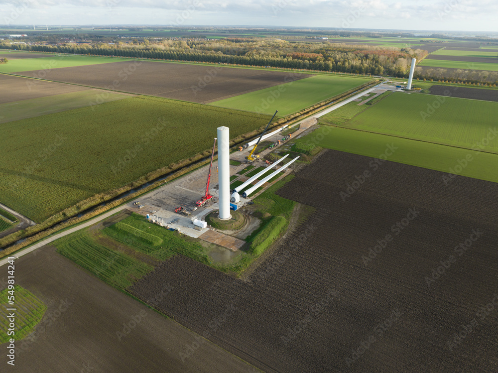 Building process of wind turbine windmill construction with cranes ...