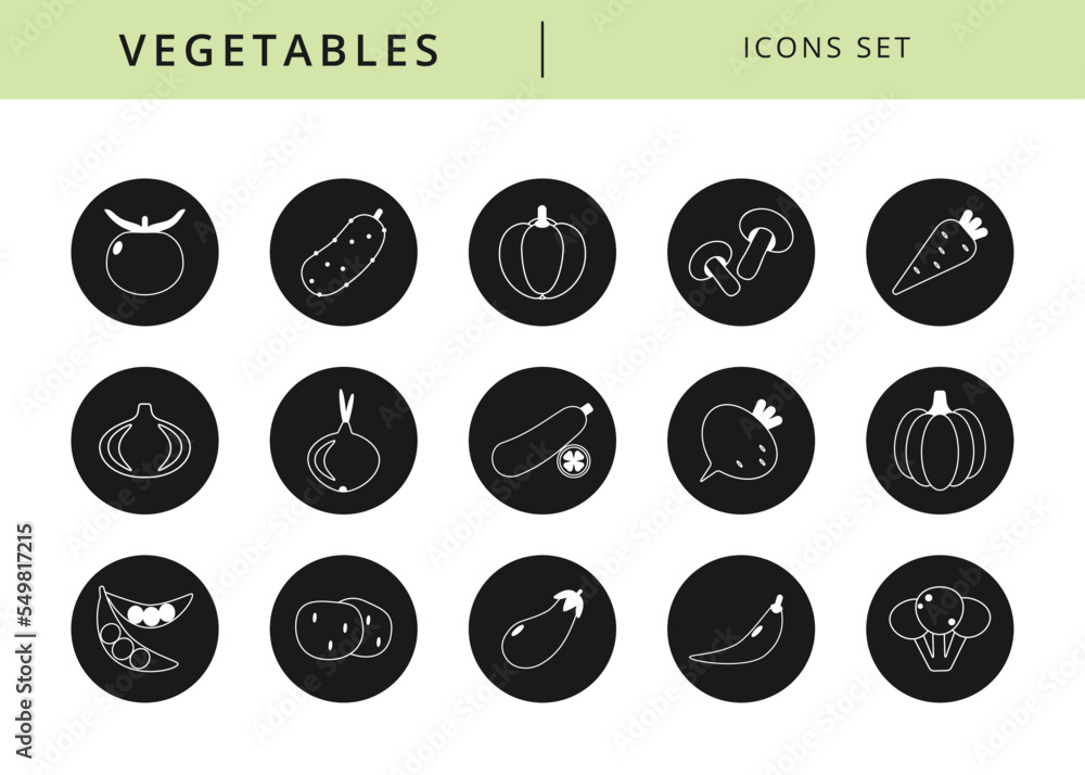 Vegetables icon set. Black and white vector illustration. Tomato ...