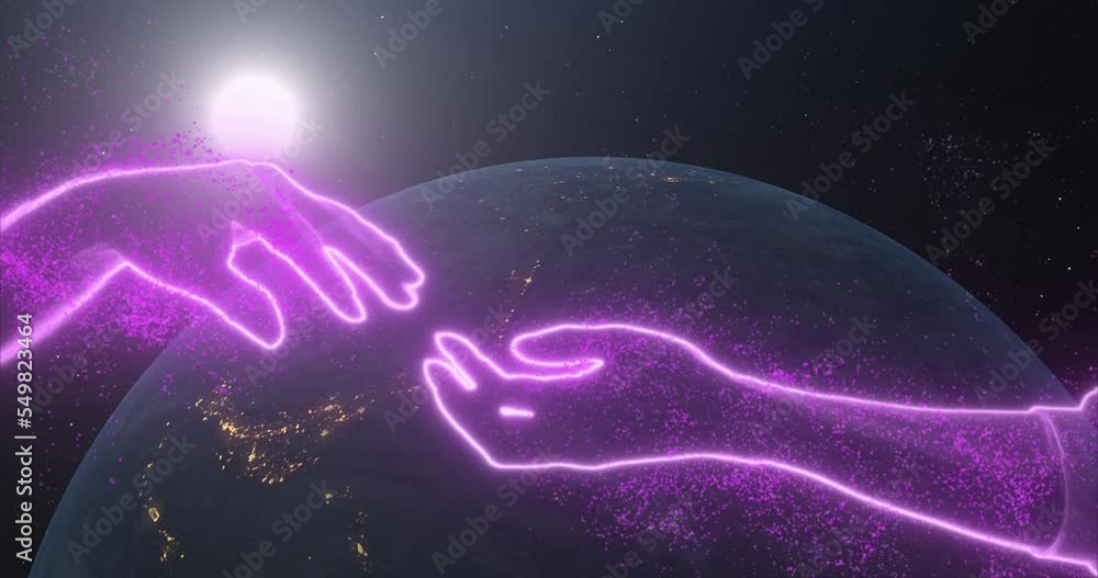 Two hands reach out to each other, moving fingers touch each other ...