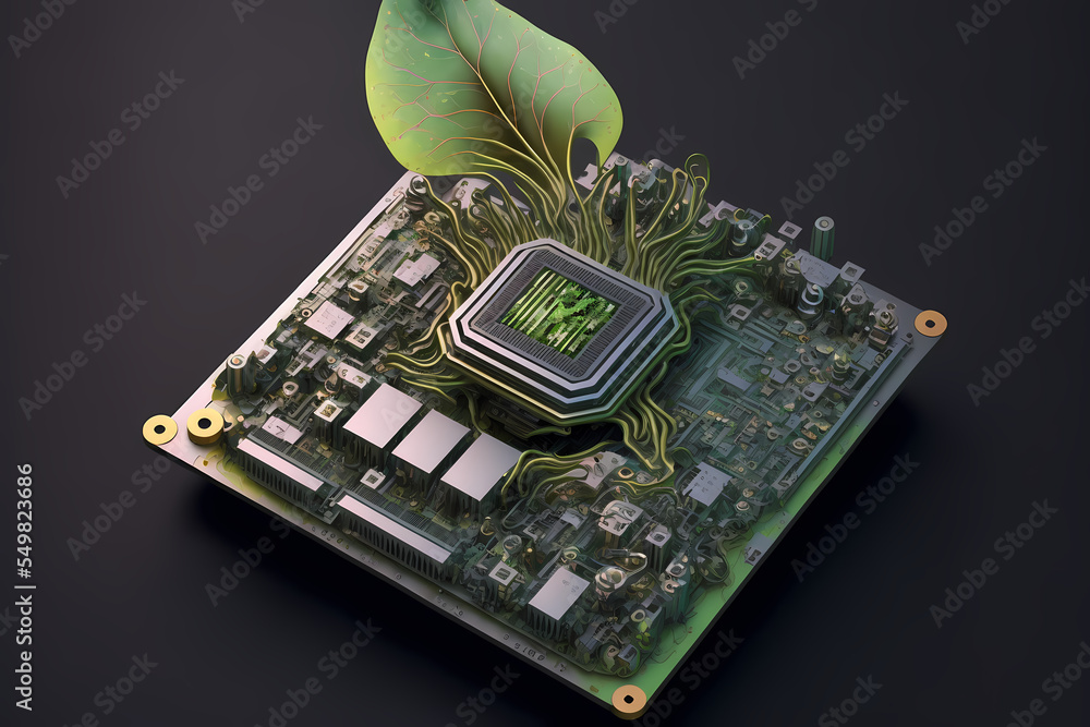 concept art of future sustainable nature chip cpu computer motherboard ...