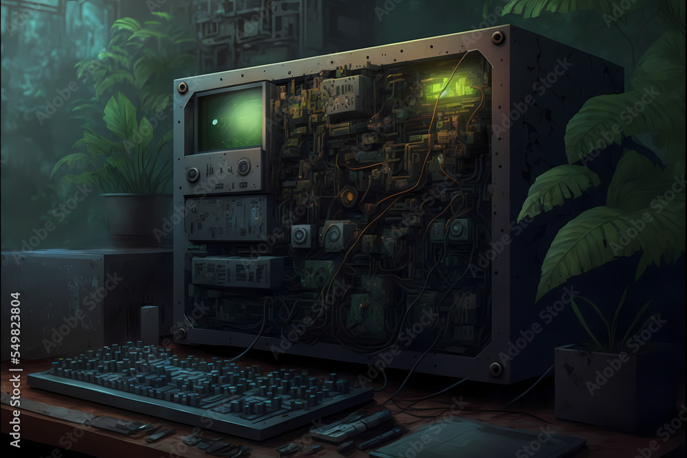 concept art of future sustainable nature computer motherboard, green ...