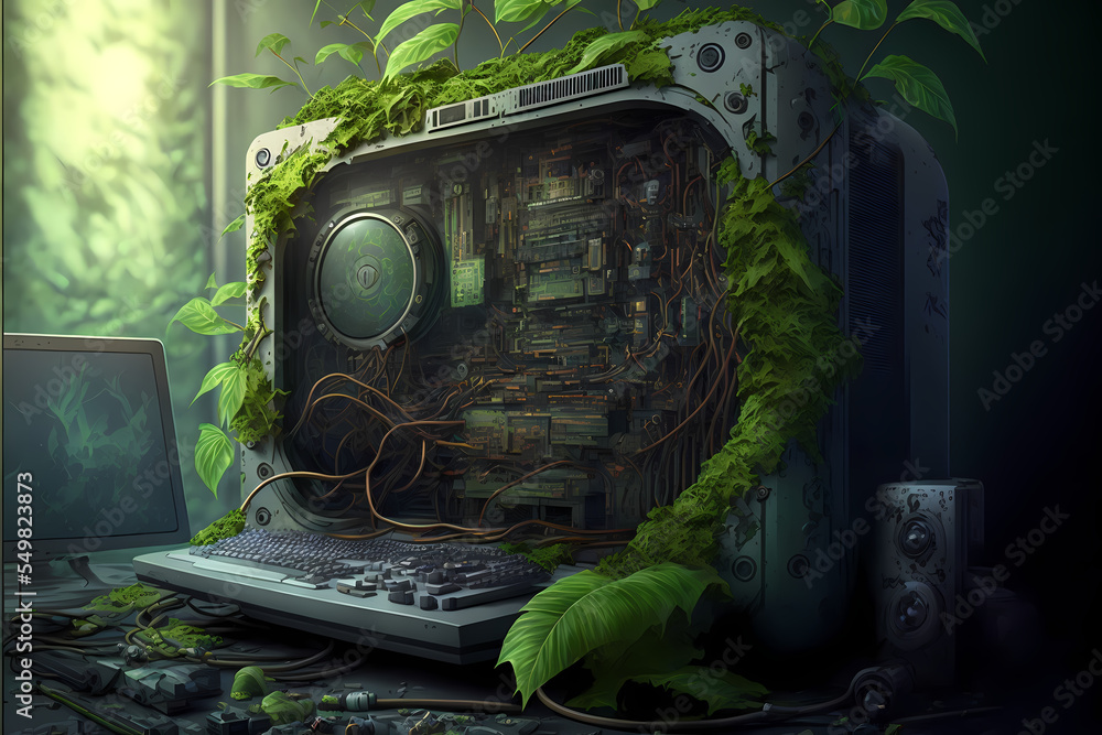 concept art of future sustainable nature computer motherboard, green ...