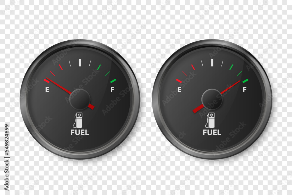 Vector 3d Realistic Black Gas Fuel Tank Gauge, Oil Level Bar Set ...