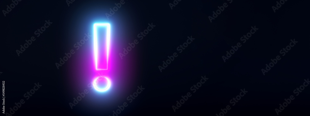 neon exclamation mark symbol, 3d render, panoramic layout Stock ...