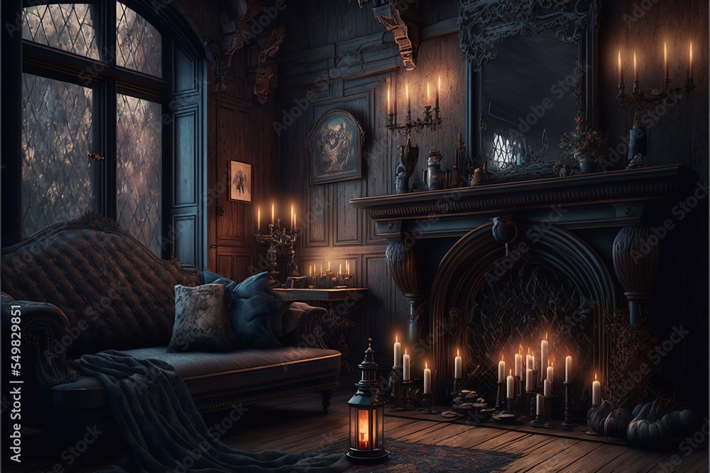 Gothic mansion victorian living room fireplace interior design ...