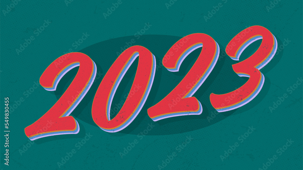 2023 retro vintage 70s bold style. New Year 2023 old school typography ...