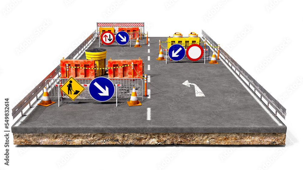 Concept of road works, front view on a piece of ground where sections ...