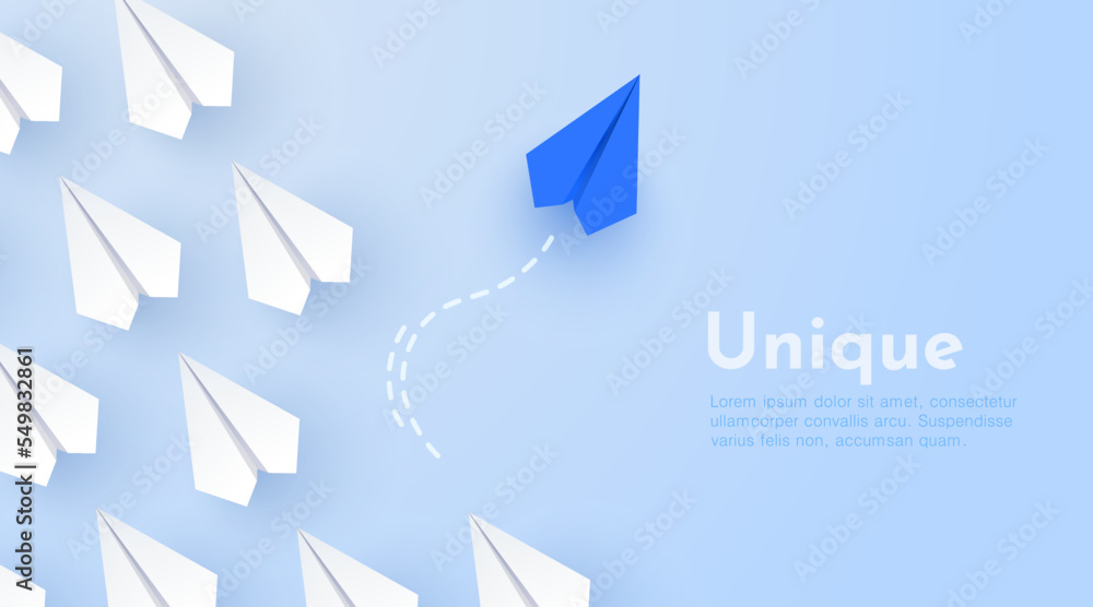 Paper planes flying forward. Leadership, success, finding new way and ...