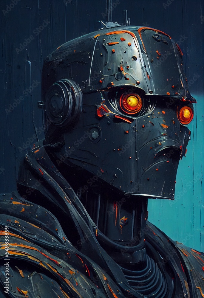 Illustration of an evil cyborg killer robot. A futoristic sci-fi ...