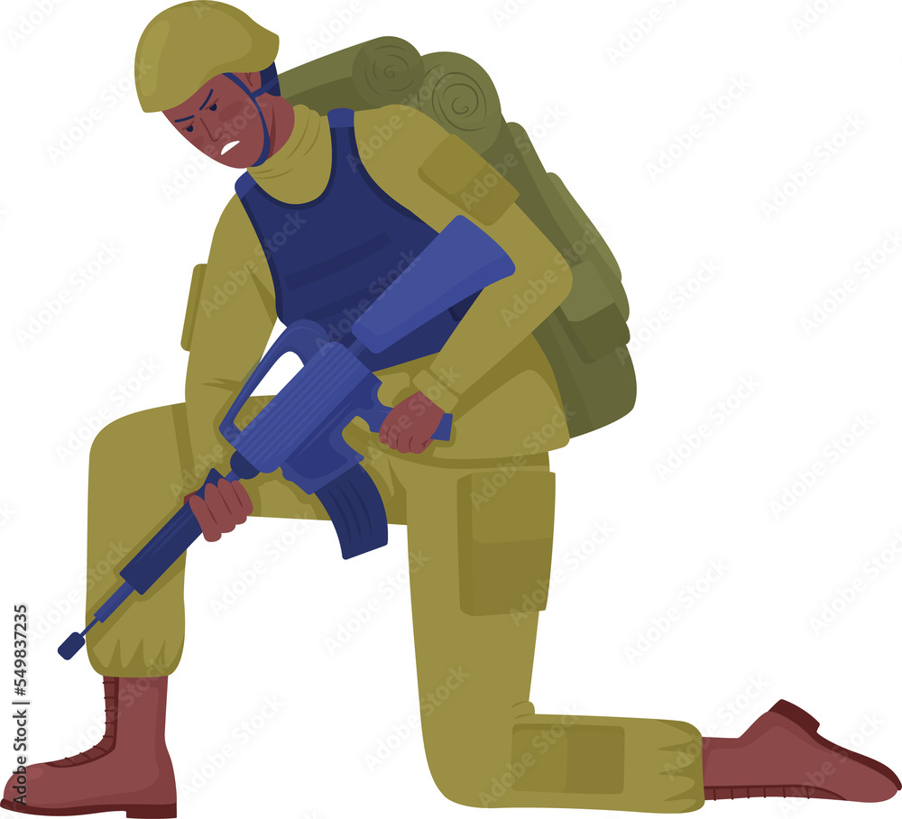 Ilustrace „Military man with firearm semi flat color raster character ...