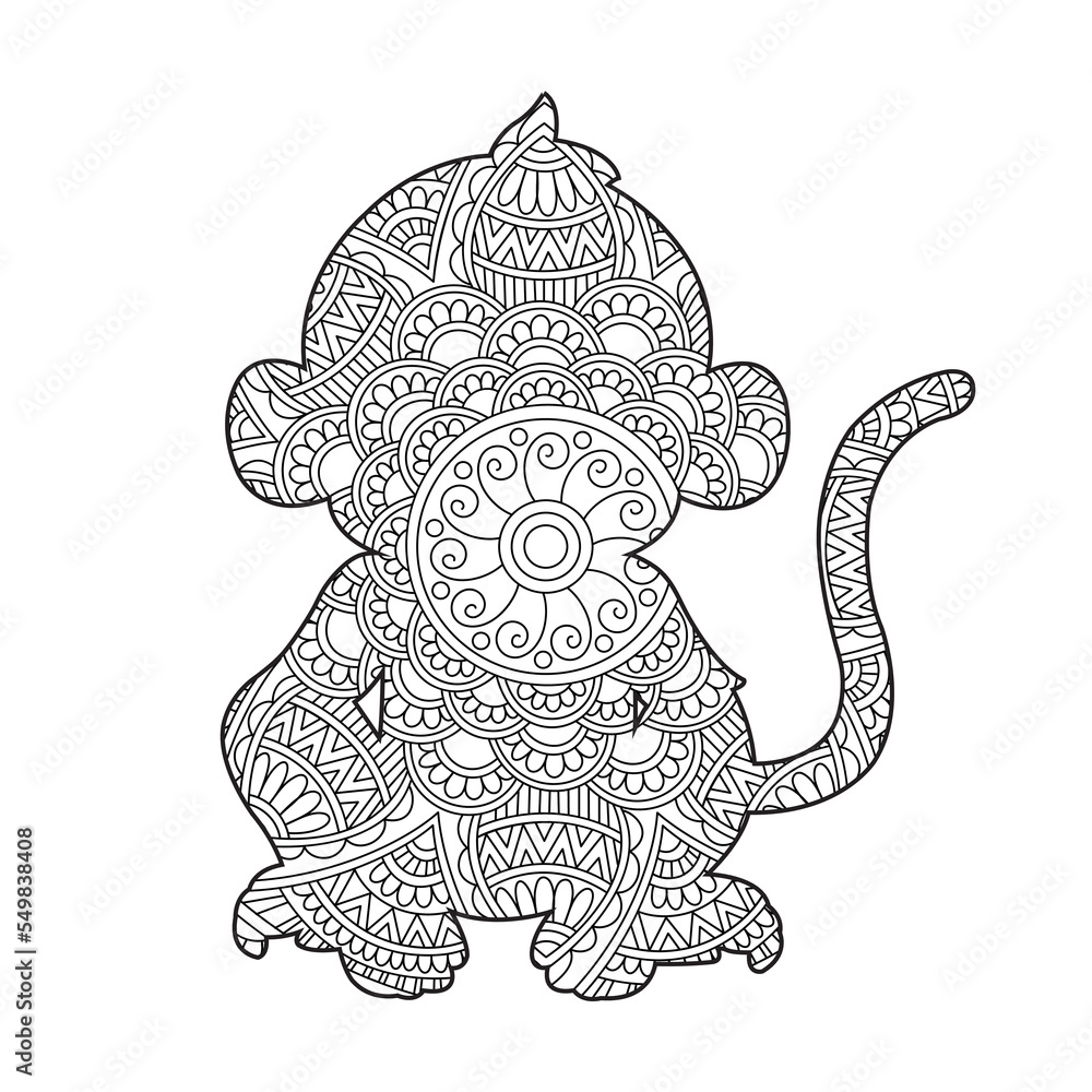 Zentangle monkey mandala coloring page for adults christmas monkey and ...