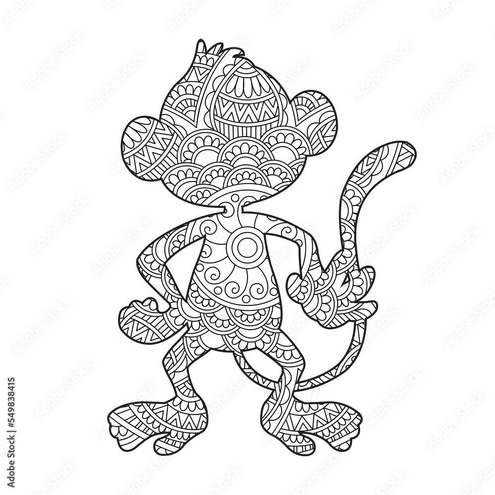 Zentangle monkey mandala coloring page for adults christmas monkey and ...