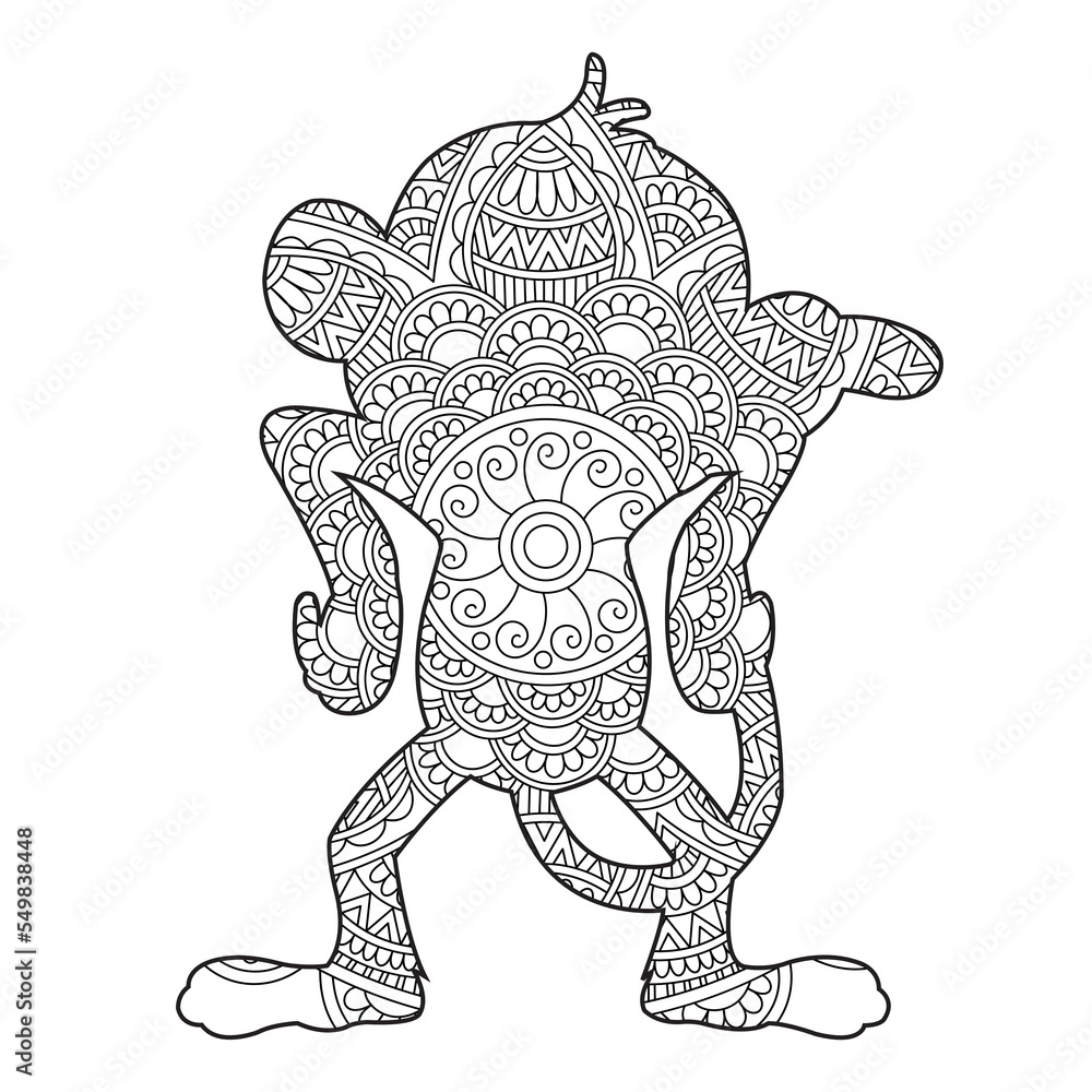 Zentangle monkey mandala coloring page for adults christmas monkey and ...