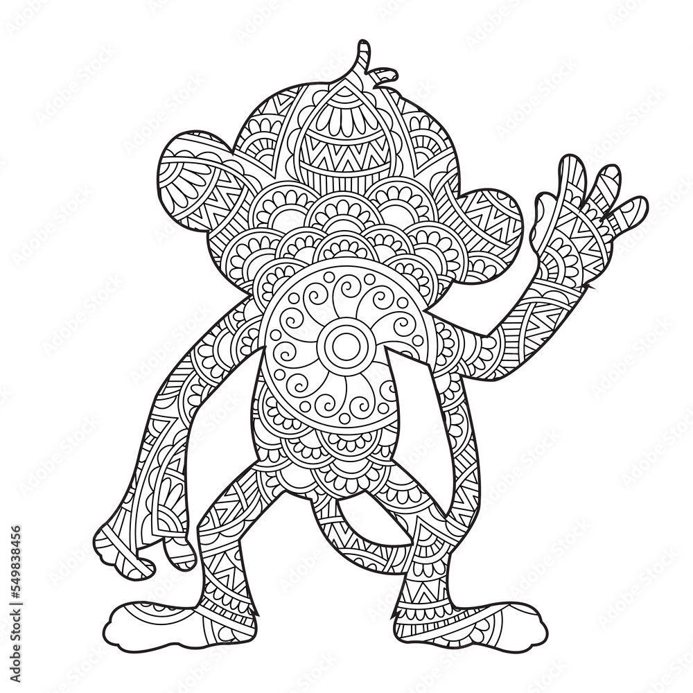 Zentangle monkey mandala coloring page for adults christmas monkey and ...