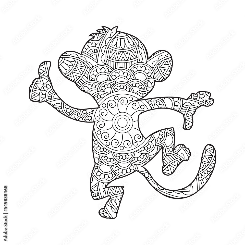 Zentangle monkey mandala coloring page for adults christmas monkey and ...