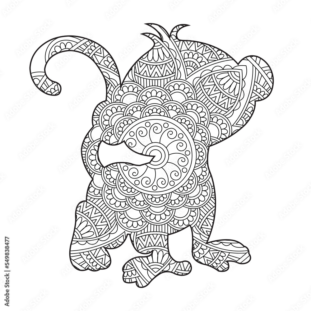 Zentangle monkey mandala coloring page for adults christmas monkey and ...