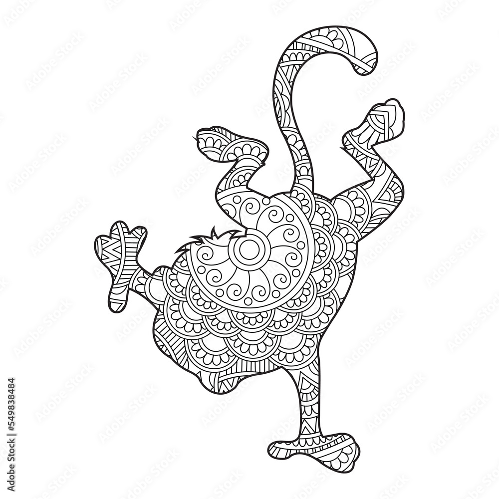Zentangle monkey mandala coloring page for adults christmas monkey and ...