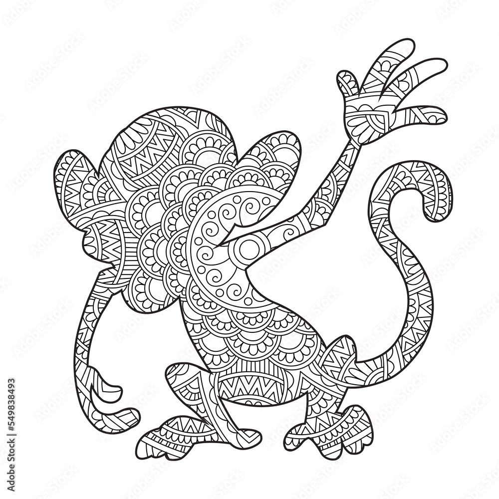 Zentangle monkey mandala coloring page for adults christmas monkey and ...