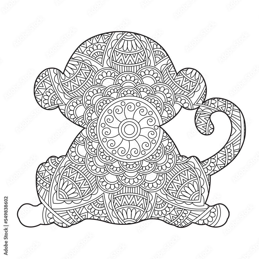 Zentangle monkey mandala coloring page for adults christmas monkey and ...