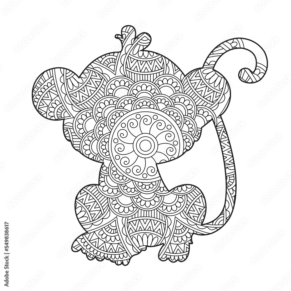 Zentangle monkey mandala coloring page for adults christmas monkey and ...