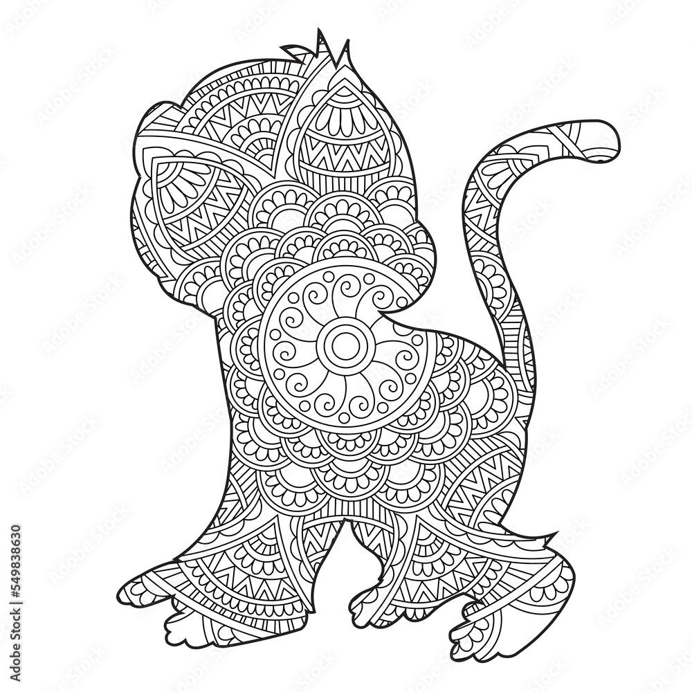 Zentangle monkey mandala coloring page for adults christmas monkey and ...