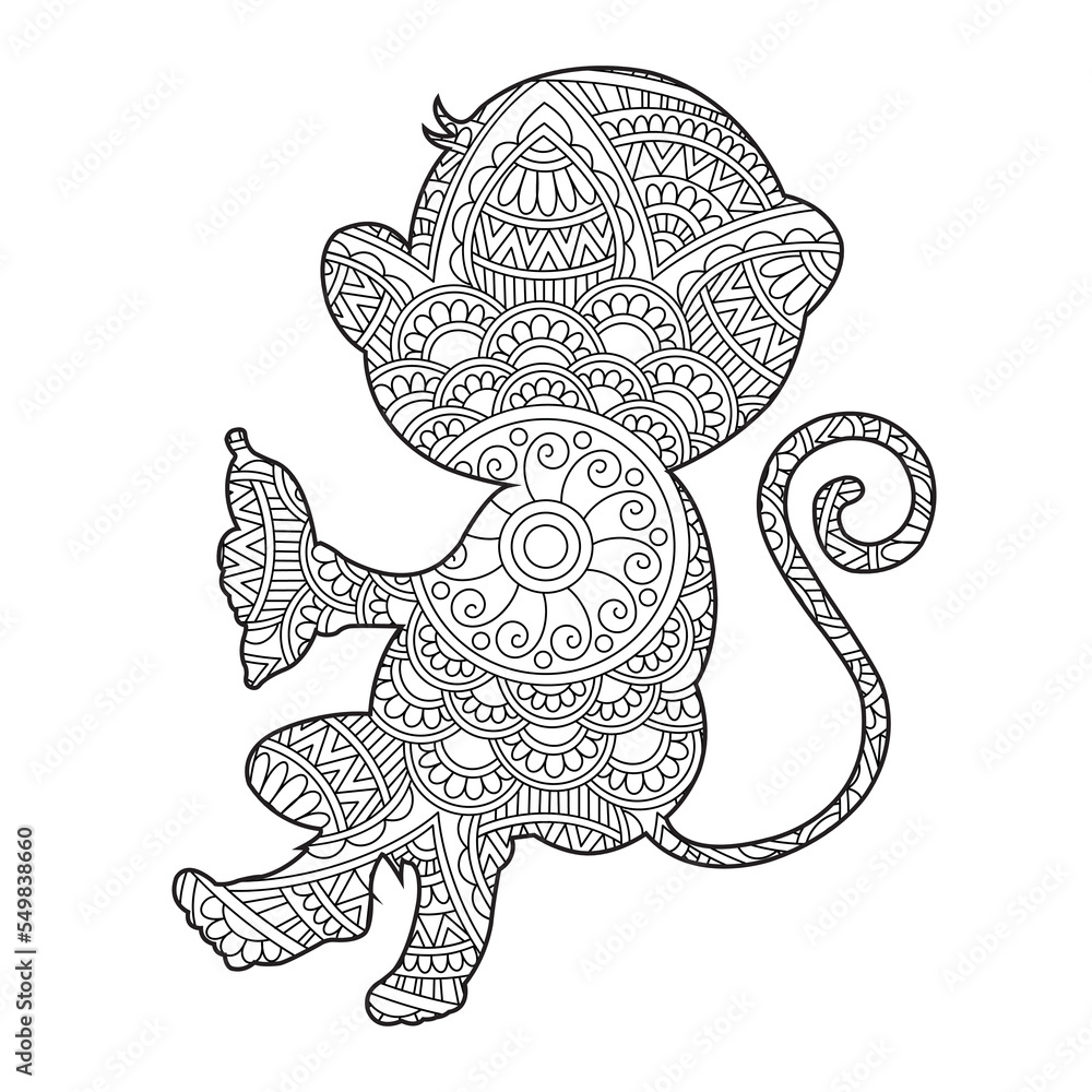 Zentangle monkey mandala coloring page for adults christmas monkey and ...