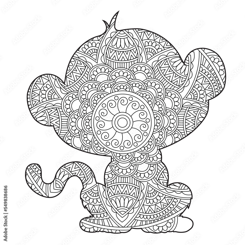 Zentangle monkey mandala coloring page for adults christmas monkey and ...