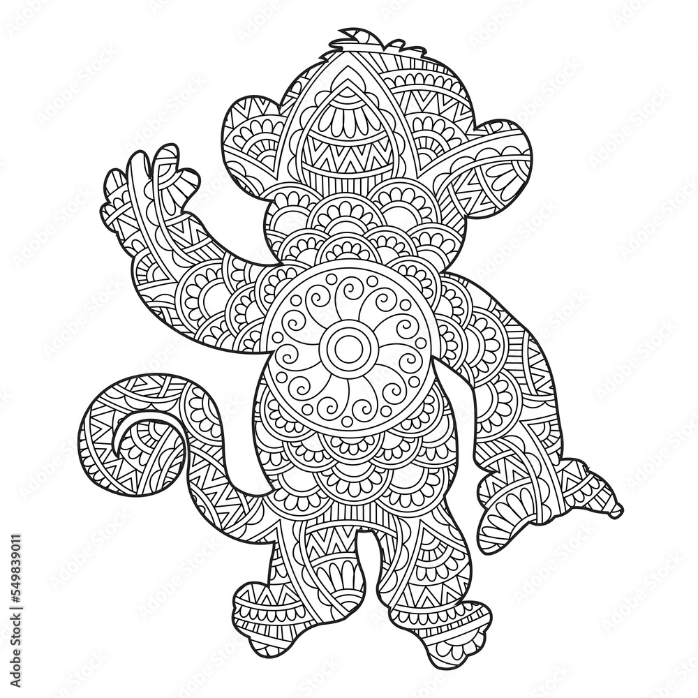 Zentangle monkey mandala coloring page for adults christmas monkey and ...